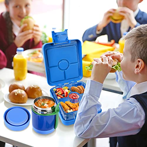 Bento Lunch Box Set With 10oz Soup Thermo, Leak-proof Lunch Containers with 4 Compartment, Kids Hot Thermo Food Jar/Insulation Lunch Bag, Food Containers for School （Solid）