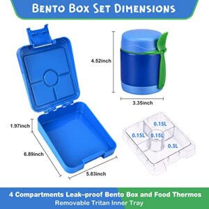 Bento Lunch Box Set With 10oz Soup Thermo, Leak-proof Lunch Containers with 4 Compartment, Kids Hot Thermo Food Jar/Insulation Lunch Bag, Food Containers for School （Solid）