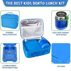 Bento Lunch Box Set With 10oz Soup Thermo, Leak-proof Lunch Containers with 4 Compartment, Kids Hot Thermo Food Jar/Insulation Lunch Bag, Food Containers for School （Solid）