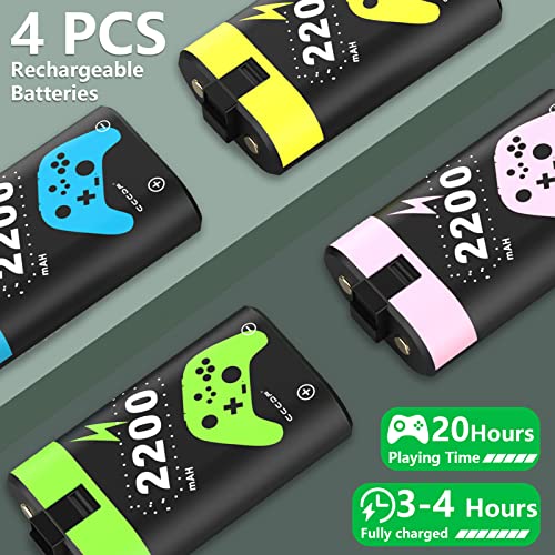 4 Pcs 2200mAH Rechargeable Battery Packs for Xbox One Controller Xbox Series X|S Battery Packs with Charger Dock Charger Station for Xbox Series X|S, Xbox One S/One X/One Elite