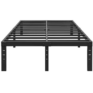 aldrich 14 inch metal full size bed frame - double black basic anti squeak steel slats platform, easy assembly heavy duty noise free bedframes, no box spring needed