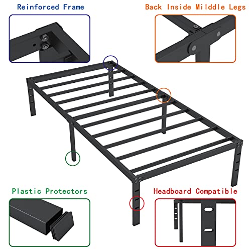 ALDRICH 14 Inch Metal Full Size Bed Frame - Double Black Basic Anti Squeak Steel Slats Platform, Easy Assembly Heavy Duty Noise Free Bedframes, No Box Spring Needed