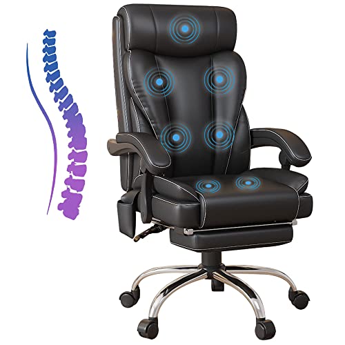 Massage Office Chair, Big and Tall Ergonomic Office Chair 350lb Wide Seat Desk Chair with Massage High Back PU Leather Computer Chair Executive Work Chair with Wheels