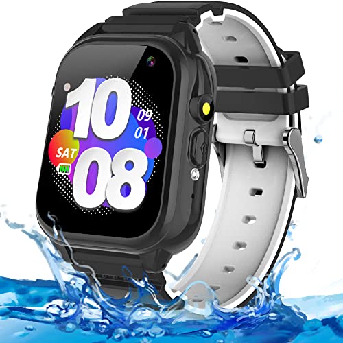 Waterproof Kids Game Smart Watch with 26 Puzzle Game HD Touchscreen Camera Video Music Player Pedometer Alarm Clock Flashlight Educationals Learning Toys for Girls Boys 3-12 Years Old (Black)