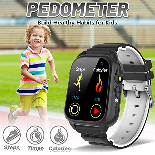 Waterproof Kids Game Smart Watch with 26 Puzzle Game HD Touchscreen Camera Video Music Player Pedometer Alarm Clock Flashlight Educationals Learning Toys for Girls Boys 3-12 Years Old (Black)