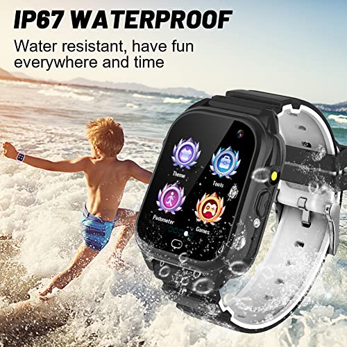 Waterproof Kids Game Smart Watch with 26 Puzzle Game HD Touchscreen Camera Video Music Player Pedometer Alarm Clock Flashlight Educationals Learning Toys for Girls Boys 3-12 Years Old (Black)