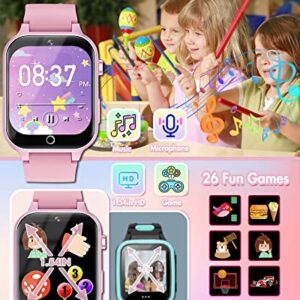 Smart Watch for Kids with Video Camera Music Player Educational Birthday Gifts for 6 7 8 9 10 11 12 Year Old Boys (Pink)