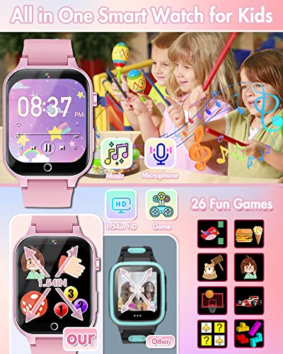 Smart Watch for Kids with Video Camera Music Player Educational Birthday Gifts for 6 7 8 9 10 11 12 Year Old Boys (Pink)