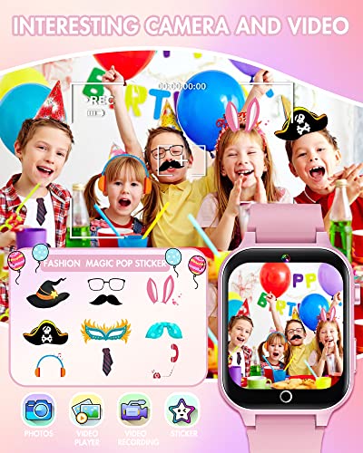 Smart Watch for Kids with Video Camera Music Player Educational Birthday Gifts for 6 7 8 9 10 11 12 Year Old Boys (Pink)