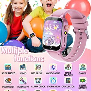 Smart Watch for Kids with Video Camera Music Player Educational Birthday Gifts for 6 7 8 9 10 11 12 Year Old Boys (Pink)