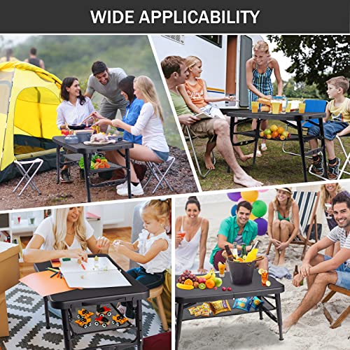 imodomio Small Folding Camping Table Portable - Adjustable Height Fold Up Table with Mesh Layer Foldable Table Lightweight with Carry Handle for Outdoor Hiking Camp BBQ Picnic Beach Cooking