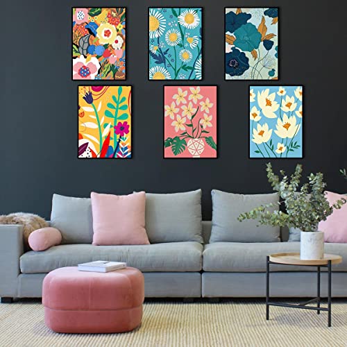 6 Pack Paint by Number for Adults-Paint by Numbers Flowers,Flower Paint by Number Perfect for Gift Home Wall Decor(6 Pack,8x12inch)