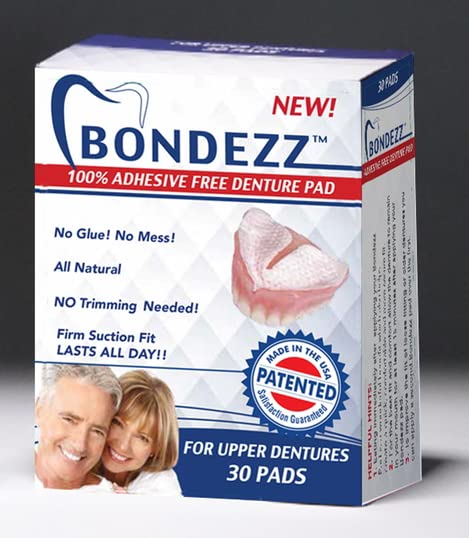 Bondezz Adhesive Free Denture Pads | Upper Denture | 30 Pack | Secure & Comfortable Fit | No Glue/No Mess | All Day Suction | Denture Glue Alternative | Safe, Natural & Non-Toxic