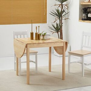 HOMCOM 55" Solid Wood Kitchen Table, Drop Leaf Tables for Small Spaces, Folding Dining Table, Natural