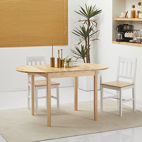 HOMCOM 55" Solid Wood Kitchen Table, Drop Leaf Tables for Small Spaces, Folding Dining Table, Natural