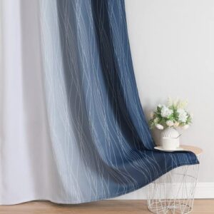 Estelar Textiler Navy Blue and Greyish White Blackout Curtains for Bedroom 84 Inches Long, Full Room Darkening Grommet Curtains for Living Room,Thermal Insulated Ombre Blackout Drapes,52Wx84L,2 Panels