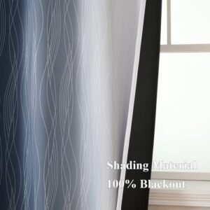 Estelar Textiler Navy Blue and Greyish White Blackout Curtains for Bedroom 84 Inches Long, Full Room Darkening Grommet Curtains for Living Room,Thermal Insulated Ombre Blackout Drapes,52Wx84L,2 Panels