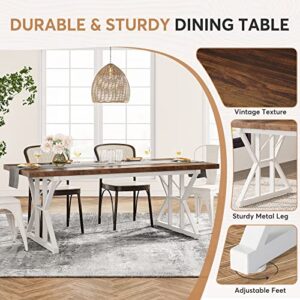 Tribesigns Farmhouse Dining Table for 6 People, 70.8-Inch Rectangular Wood Dining Table, Rustic Kitchen Table with Heavy Duty Metal Legs for Dining Room (Brown/White)