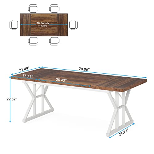 Tribesigns Farmhouse Dining Table for 6 People, 70.8-Inch Rectangular Wood Dining Table, Rustic Kitchen Table with Heavy Duty Metal Legs for Dining Room (Brown/White)