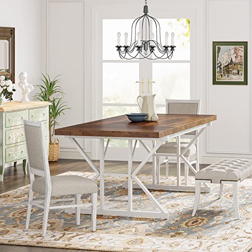 Tribesigns Farmhouse Dining Table for 6 People, 70.8-Inch Rectangular Wood Dining Table, Rustic Kitchen Table with Heavy Duty Metal Legs for Dining Room (Brown/White)