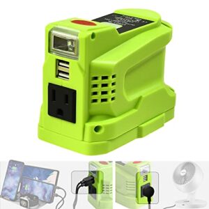 portable power inverter for ryobi 18v battery 200lm led flashlight 150w inverters generator power source for 18v 2 usb ac output, dc 18v to ac 110~120v（tool only） green