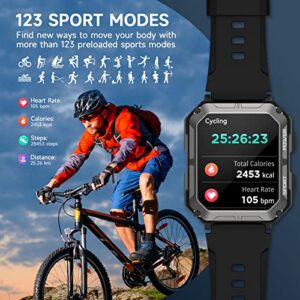 Military Smart Watch for Men with Bluetooth Call, 5ATM Waterproof Outdoor Fitness Tracker, 1.83" Rugged Tactical Watch with Heart Rate Blood Pressure Sleep Monitor for Android iPhone, Black