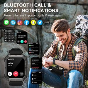 Military Smart Watch for Men with Bluetooth Call, 5ATM Waterproof Outdoor Fitness Tracker, 1.83" Rugged Tactical Watch with Heart Rate Blood Pressure Sleep Monitor for Android iPhone, Black