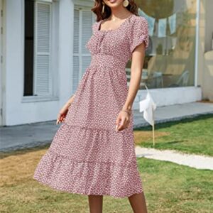 Light Pink Dress for Women Casual Floral Summer Dresses 2023 Boho Sundresses Cute Resort Wear Flowy A-Line Modest Elegant Evening Outfits (Large)