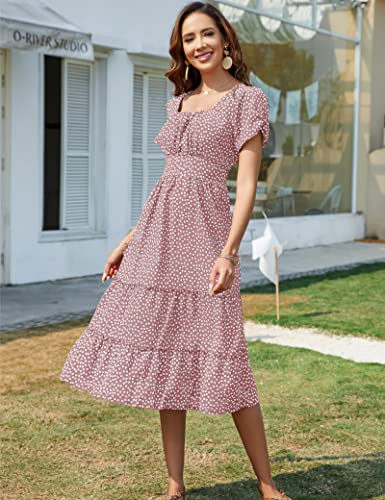 Light Pink Dress for Women Casual Floral Summer Dresses 2023 Boho Sundresses Cute Resort Wear Flowy A-Line Modest Elegant Evening Outfits (Large)