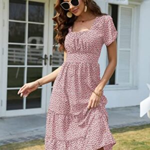 Light Pink Dress for Women Casual Floral Summer Dresses 2023 Boho Sundresses Cute Resort Wear Flowy A-Line Modest Elegant Evening Outfits (Large)