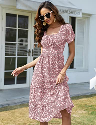 Light Pink Dress for Women Casual Floral Summer Dresses 2023 Boho Sundresses Cute Resort Wear Flowy A-Line Modest Elegant Evening Outfits (Large)