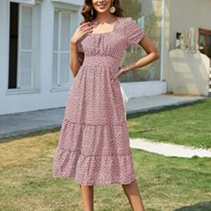 Light Pink Dress for Women Casual Floral Summer Dresses 2023 Boho Sundresses Cute Resort Wear Flowy A-Line Modest Elegant Evening Outfits (Large)