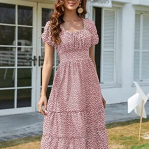 Light Pink Dress for Women Casual Floral Summer Dresses 2023 Boho Sundresses Cute Resort Wear Flowy A-Line Modest Elegant Evening Outfits (Large)