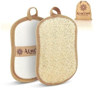 almooni premium exfoliating loofah pad body scrubber, made with natural egyptian shower loofa sponge- bow tie shaped loofah - 2 count(1 pack)