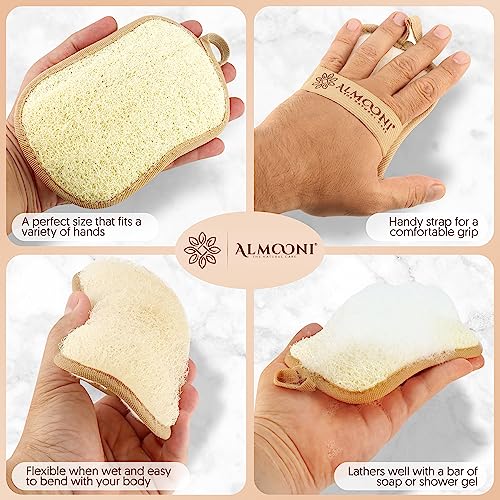 Almooni Premium Exfoliating Loofah Pad Body Scrubber, Made with Natural Egyptian Shower loofa Sponge- Bow Tie Shaped Loofah - 2 Count(1 Pack)