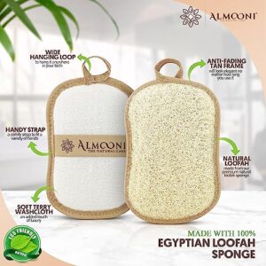 Almooni Premium Exfoliating Loofah Pad Body Scrubber, Made with Natural Egyptian Shower loofa Sponge- Bow Tie Shaped Loofah - 2 Count(1 Pack)