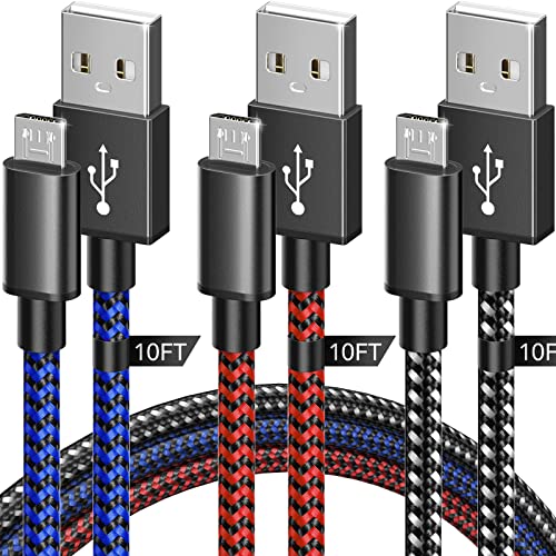 6amLifestyle PS4 Controller Charger Charging Cable 10ft 2 Pack Nylon Braided Extra Long Micro USB 2.0 High Speed Data Sync Cord Compatible for Playstaion 4, PS4 Slim/Pro, Xbox One S/X Controller, Red