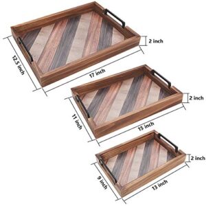 Wood Serving Tray with Handles, Butizone Rustic Nesting Serving Trays for Eating, Breakfast, Party, Kitchen, Tea Coffee Table, Ottoman and Home Decor, Decorative Serving Trays, Set of 3