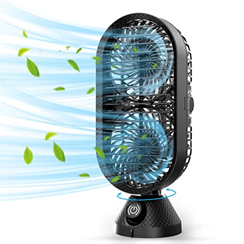 HEGGCOOE Desk Fan Oscillating Fan, Portable USB Tower Fan with Stepless Speed, Dual Air Circulation,120° Oscillation, 11 inch Personal Quiet Table Cooling Fan for Home Office Bedroom Desktop