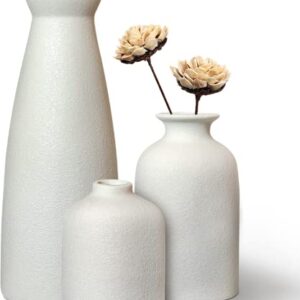 White Ceramic Vases Set 3 for Farmhouse Home Decor,Modern Boho Small Vase for Pampas Flower Decorative,Vases for Dinner Table Party Living Room Office Bookshelf Entryway Bedroom Decor (White)…