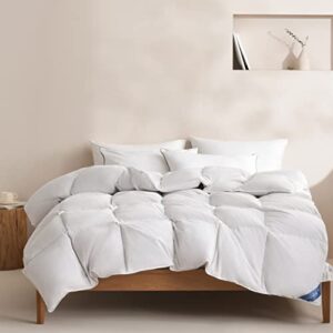 saisier feather down comforter king size ultra soft premium down duvet insert, all season medium warmth 106x90 inches white hotel bedding comforter cotton-poly cover with 8 corner tabs