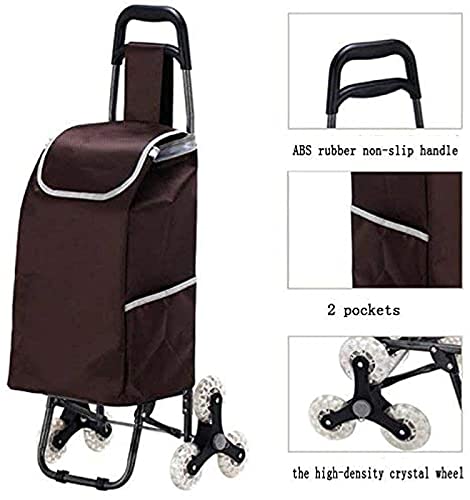 Shopping Trolley on Wheels Portable Convenient Trolleys Lightweight 3 Angle Wheel Climbing Shopping Cart Wheel Rolling Push Trolly Waterproof Bag Coffee Color Lucar