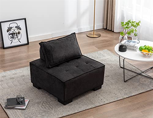 JURMALYN Modern Single Couch, Square Modular Sectional Couch, Floor Sofa Chair, Free Combination Sectional Sofa with Removable Back Cushions Tofu Sofa Small Single Couch for Bedroom Corner Black