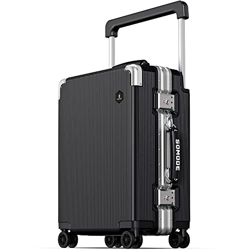 SOMODE LA SERIES Carry On Luggage 20inch Wide Handle Suitcase,Hardshell with Aluminum Frame,Supper-low noise Spinner Wheels & TSA Lock, Business Travel Carry-On Luggage (Black)