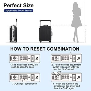 SOMODE LA SERIES Carry On Luggage 20inch Wide Handle Suitcase,Hardshell with Aluminum Frame,Supper-low noise Spinner Wheels & TSA Lock, Business Travel Carry-On Luggage (Black)