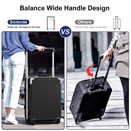 SOMODE LA SERIES Carry On Luggage 20inch Wide Handle Suitcase,Hardshell with Aluminum Frame,Supper-low noise Spinner Wheels & TSA Lock, Business Travel Carry-On Luggage (Black)