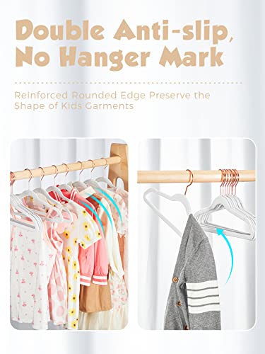 Smartor Kids Velvet Hangers 50 Pack, 14'' Inch Premium Non Slip Kids Felt Hangers for Closet, Space Saving Toddler Clothes Hanger for Youth's Childrens' Clothes Shirts, Pants, Dresses - White