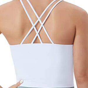 THE GYM PEOPLE Women's Cross Back Sports Bra Halter Neck Workout Crop Tank Tops with Removable Pads White