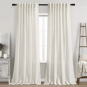 cream linen back tab curtains 84 inch length for living room 2 panel set neutral modern farmhouse window curtain privacy semi sheer linen drapes rustic pinch pleated look curtain natural ivory colored