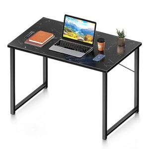 coleshome 32 inch computer desk, modern simple style desk for home office, study student writing desk, black marble+black leg